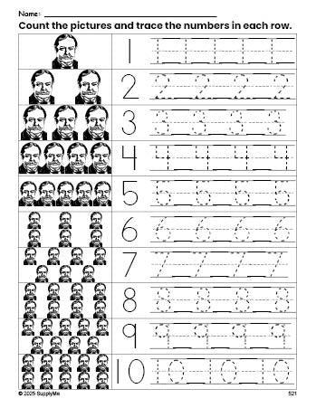 Free Printable Presidents' Day William Howard Taft Counting Worksheet 