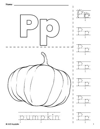 FREE Printable Pumpkin Fall Coloring Page and Letter Tracing Worksheet ...