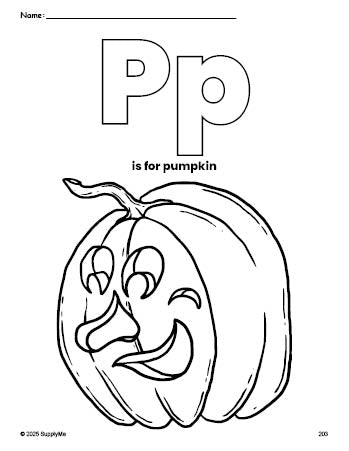 FREE Printable Pumpkin Halloween Coloring Page, Letter P Coloring Page ...