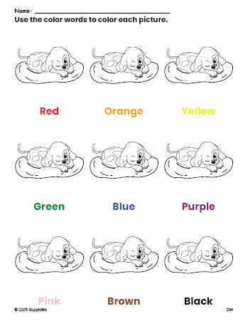 FREE Puppy Coloring Page and Color Worksheet for Preschoolers to Learn ...