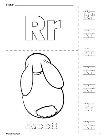 FREE Printable Rabbit Coloring Page and Letter Tracing Worksheet ...