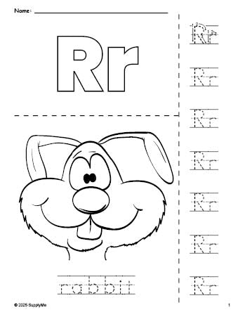 FREE Printable Rabbit Coloring Page and Letter Tracing Worksheet ...