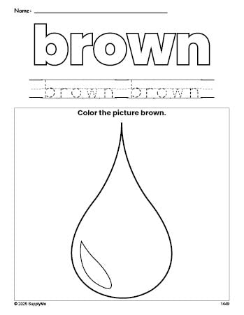 FREE Raindrop Color Brown Coloring Page and Color Worksheet, Brown ...