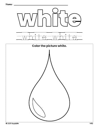 FREE Raindrop Color White Coloring Page and Color Worksheet, White ...