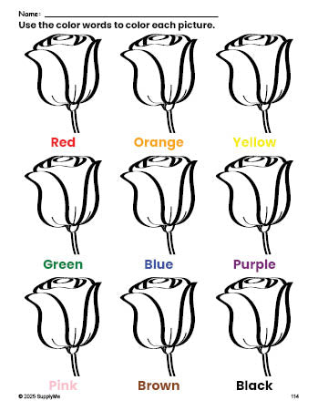 FREE Rose Coloring Page and Color Worksheet for Preschoolers to Learn ...