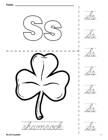 FREE Printable Shamrock St. Patrick's Day Coloring Page and Cursive ...