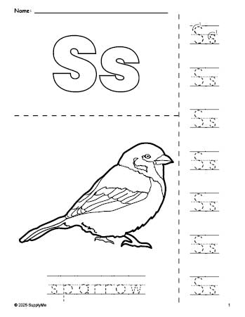 FREE Printable Sparrow Coloring Page and Letter Tracing Worksheet ...