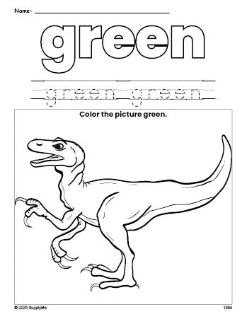 FREE T-Rex Color Green Coloring Page and Color Worksheet, Green ...