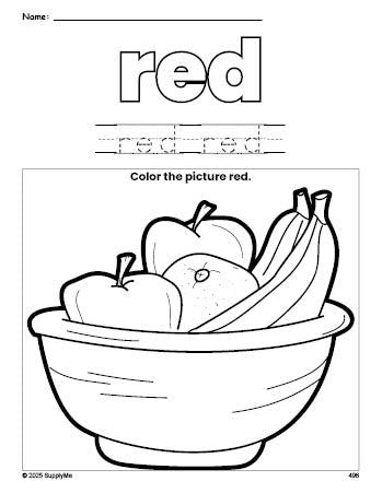 FREE Thanksgiving Fruit Color Red Coloring Page and Color Worksheet ...
