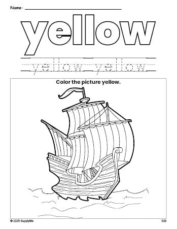 FREE Thanksgiving Mayflower Color Yellow Coloring Page and Color ...