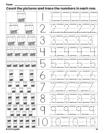 FREE Printable Thanksgiving Mayflower Counting Worksheet for Preschool ...