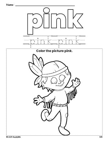 FREE Thanksgiving Native American Color Pink Coloring Page and Color ...