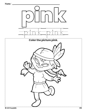 FREE Thanksgiving Native American Color Pink Coloring Page and Color ...