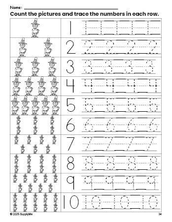 FREE Printable Thanksgiving Pilgrim Counting Worksheet for Preschool ...