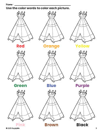 FREE Thanksgiving Teepee Coloring Page and Color Worksheet for ...