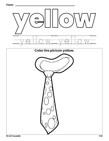 FREE Tie Color Yellow Coloring Page and Color Worksheet, Yellow ...