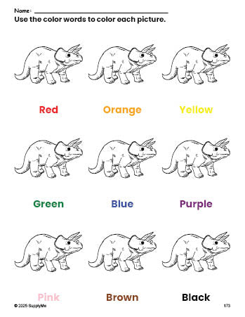 FREE Triceratops Coloring Page and Color Worksheet for Preschoolers to ...