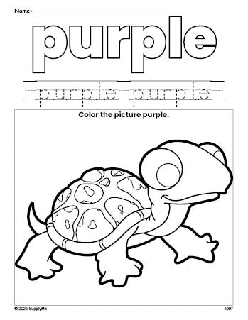 FREE Turtle Color Purple Coloring Page and Color Worksheet, Purple ...