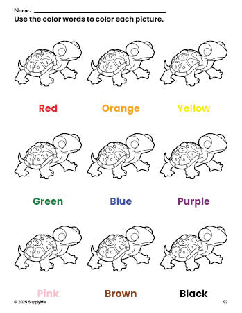 FREE Turtle Coloring Page and Color Worksheet for Preschoolers to Learn ...