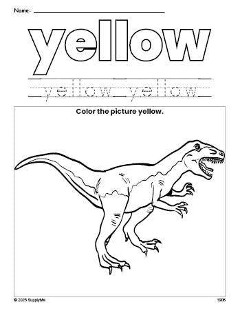 FREE Tyrannosaurus Rex Color Yellow Coloring Page and Color Worksheet ...