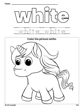 FREE Unicorn Color White Coloring Page and Color Worksheet, White ...