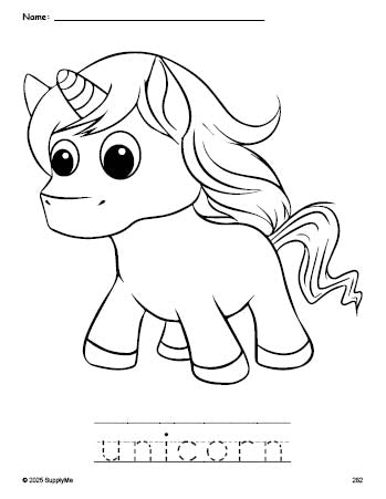 FREE Printable Unicorn Coloring Page and Word Tracing Worksheet ...