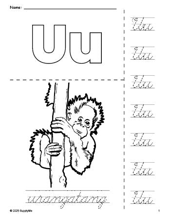FREE Printable Urangatang Coloring Page and Cursive Letter Tracing ...