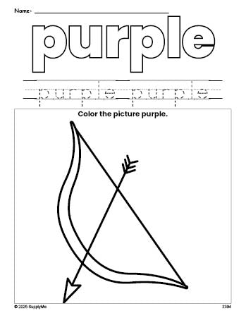 FREE Valentine's Day Bow And Arrow Color Purple Coloring Page and Color ...