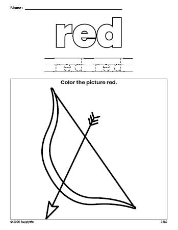 FREE Valentine's Day Bow And Arrow Color Red Coloring Page and Color ...