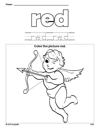 FREE Valentine's Day Cupid Color Red Coloring Page and Color Worksheet ...