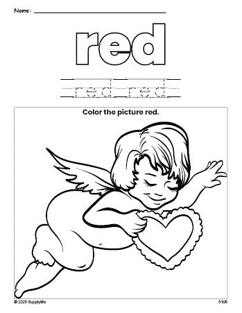 FREE Valentine's Day Cupid Color Red Coloring Page and Color Worksheet ...