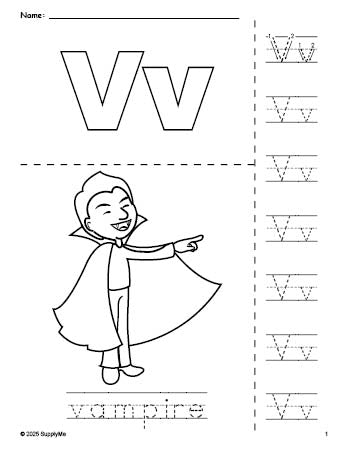 FREE Printable Vampire Halloween Coloring Page and Letter Tracing ...