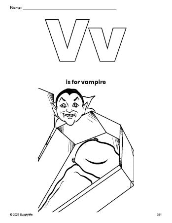 FREE Printable Vampire Halloween Coloring Page, Letter V Coloring Page ...