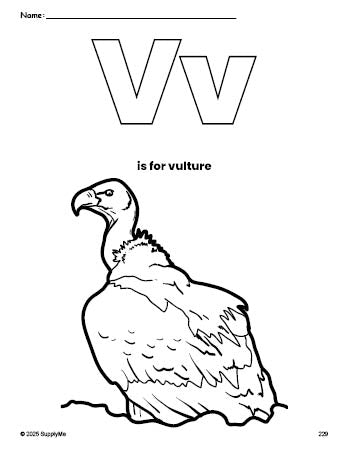 FREE Printable Vulture Coloring Page, Letter V Coloring Page for ...