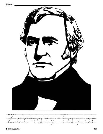 FREE Printable Zachary Taylor Presidents' Day Coloring Page and Word ...