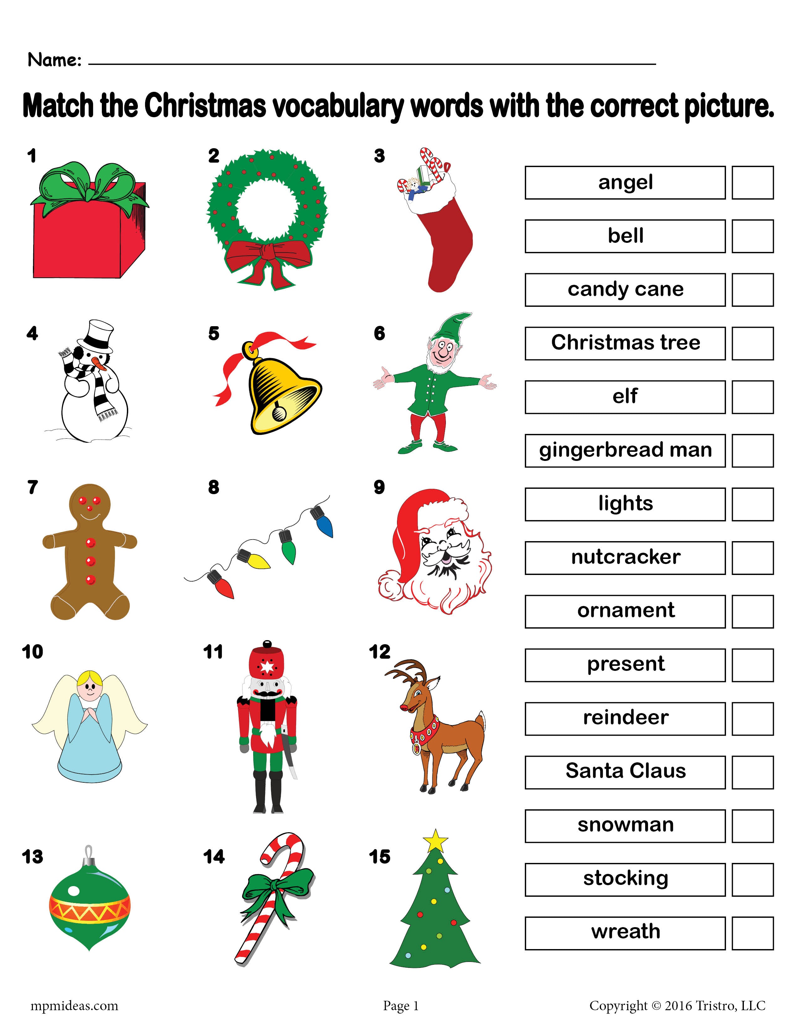 Matching Vocabulary Worksheet