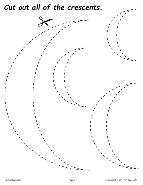 Crescents Cutting Worksheet - Crescents Tracing & Coloring Page – SupplyMe
