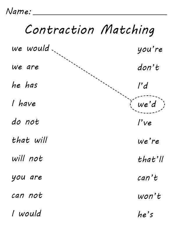 FREE Printable Contraction Worksheets Matching And Cut And Paste FREE Printable Contraction Worksheets Matching And Cut And Paste