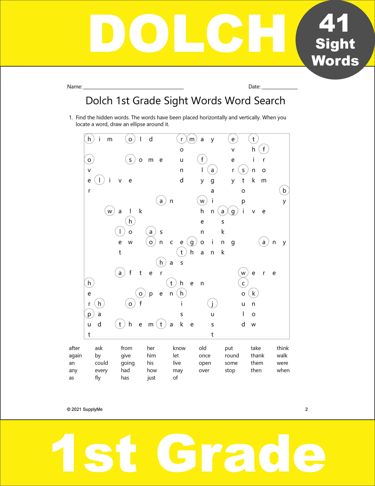 First Grade Level Word Search