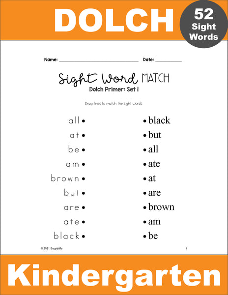 Kindergarten Sight Word Worksheets - Sight Words Matching, 4 Variation ...